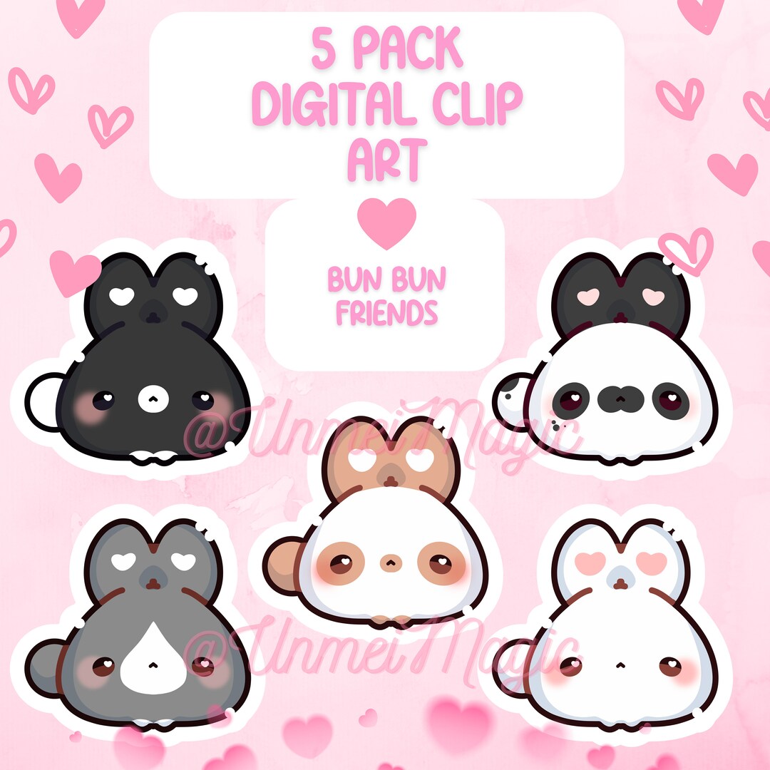 Chibi Bunny Digital Clip Art 5 Pack | Digital Sticker Bundle | Kawaii ...