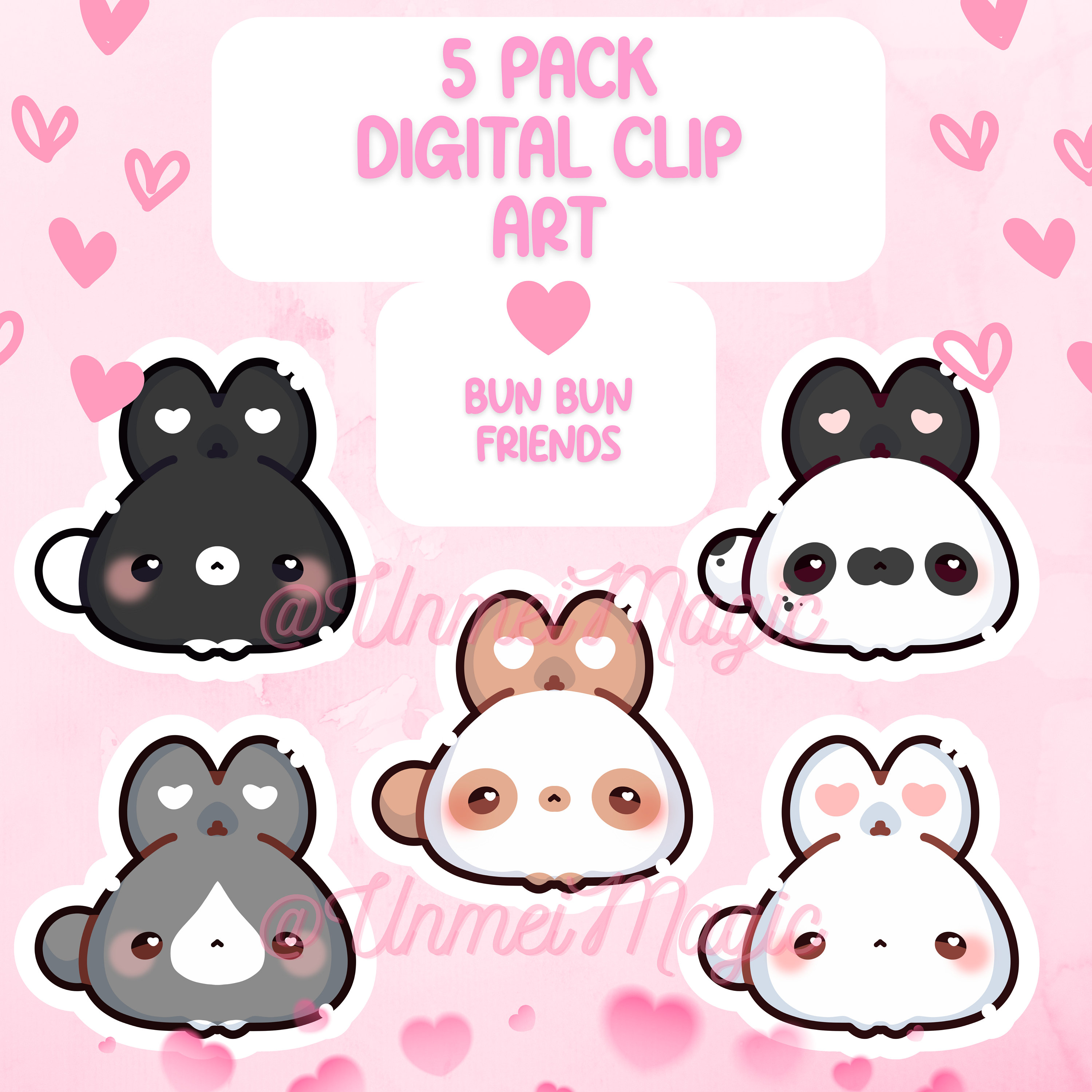 Chibi Bunny Digital Clip Art 5 Pack Digital Sticker Bundle Kawaii Chibi ...