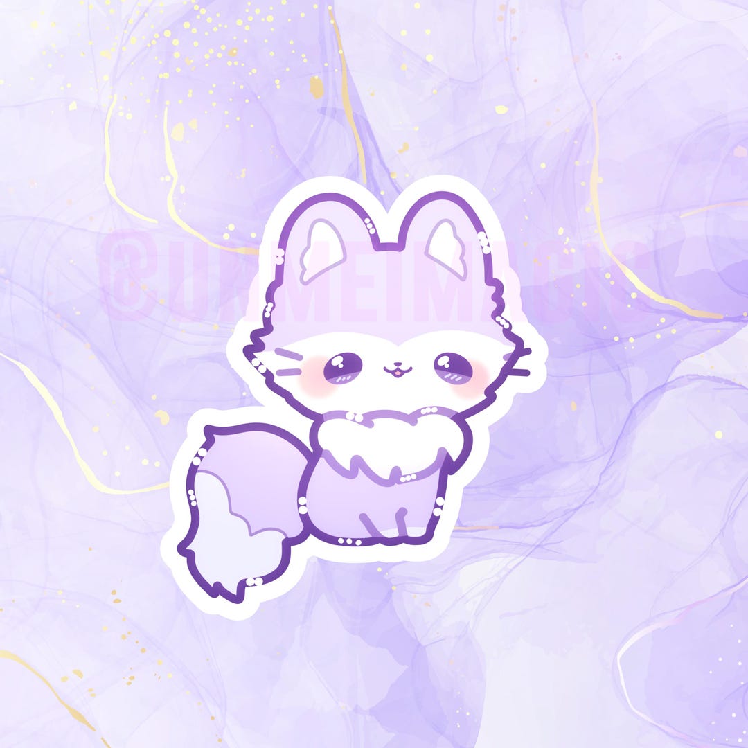 Chibi Kitty Fox Sticker: Kawaii Purple Animal Art, Scrapbooking, Crafts ...