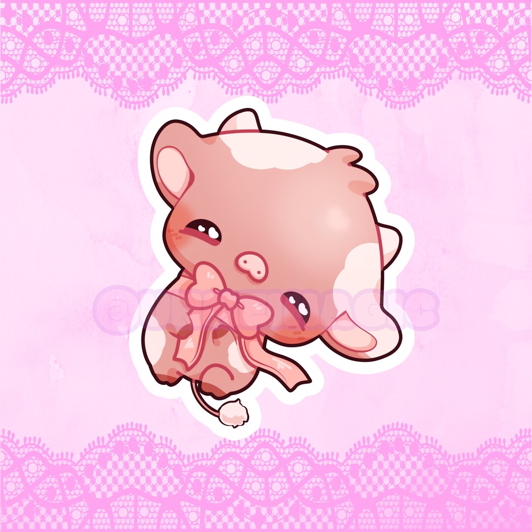 Chibi Kawaii Bow Cow Sticker | Coquette Stickers | Adorable Stickers ...