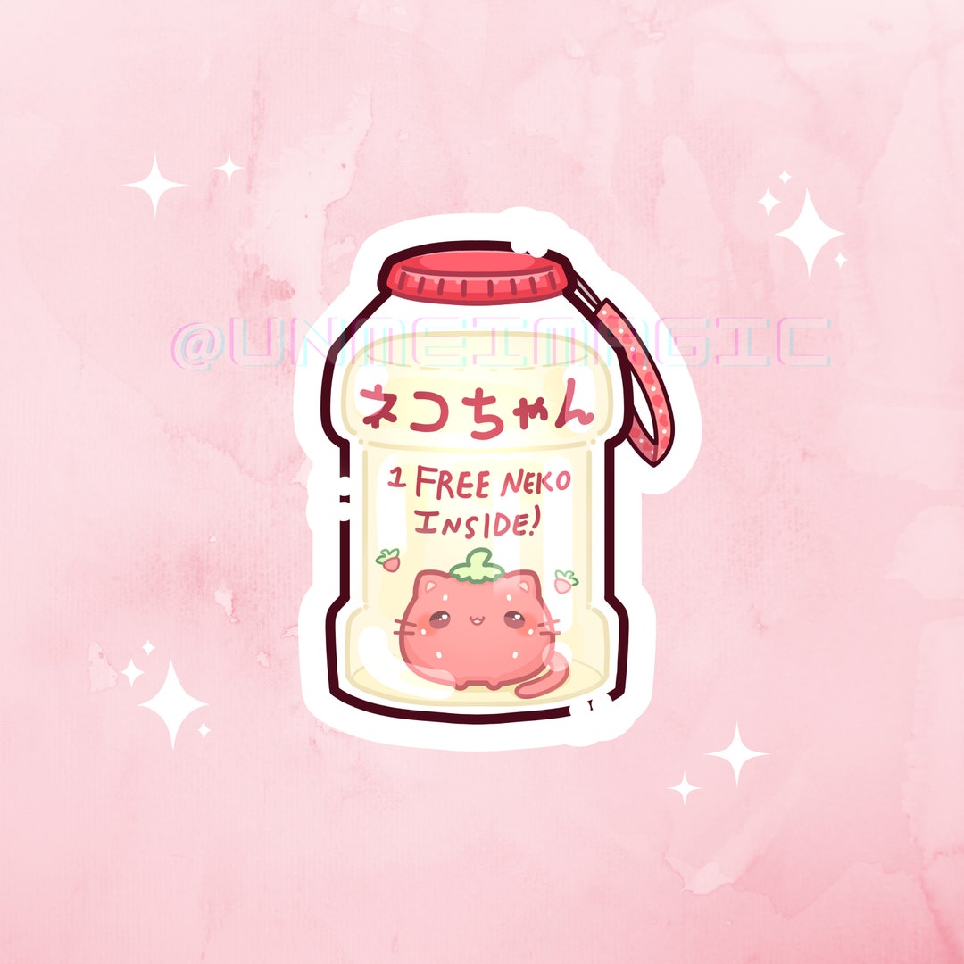 Chibi Strawberry Kitty Milk Sticker: Kawaii Vinyl Decal - Etsy
