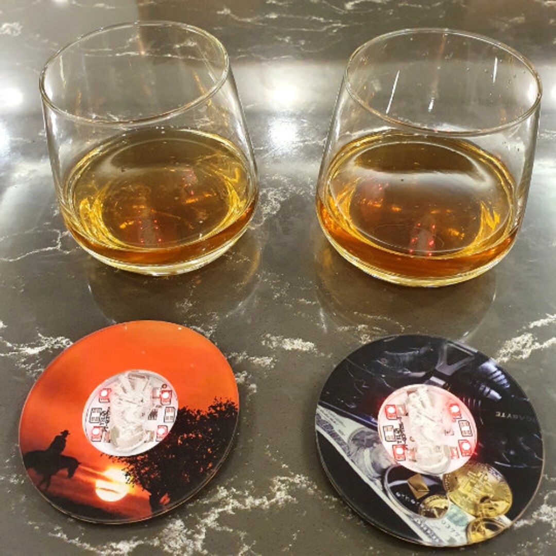 LED Lighted Whisky Coasters, 8 Cm Lighted Coasters, Special Patterned ...