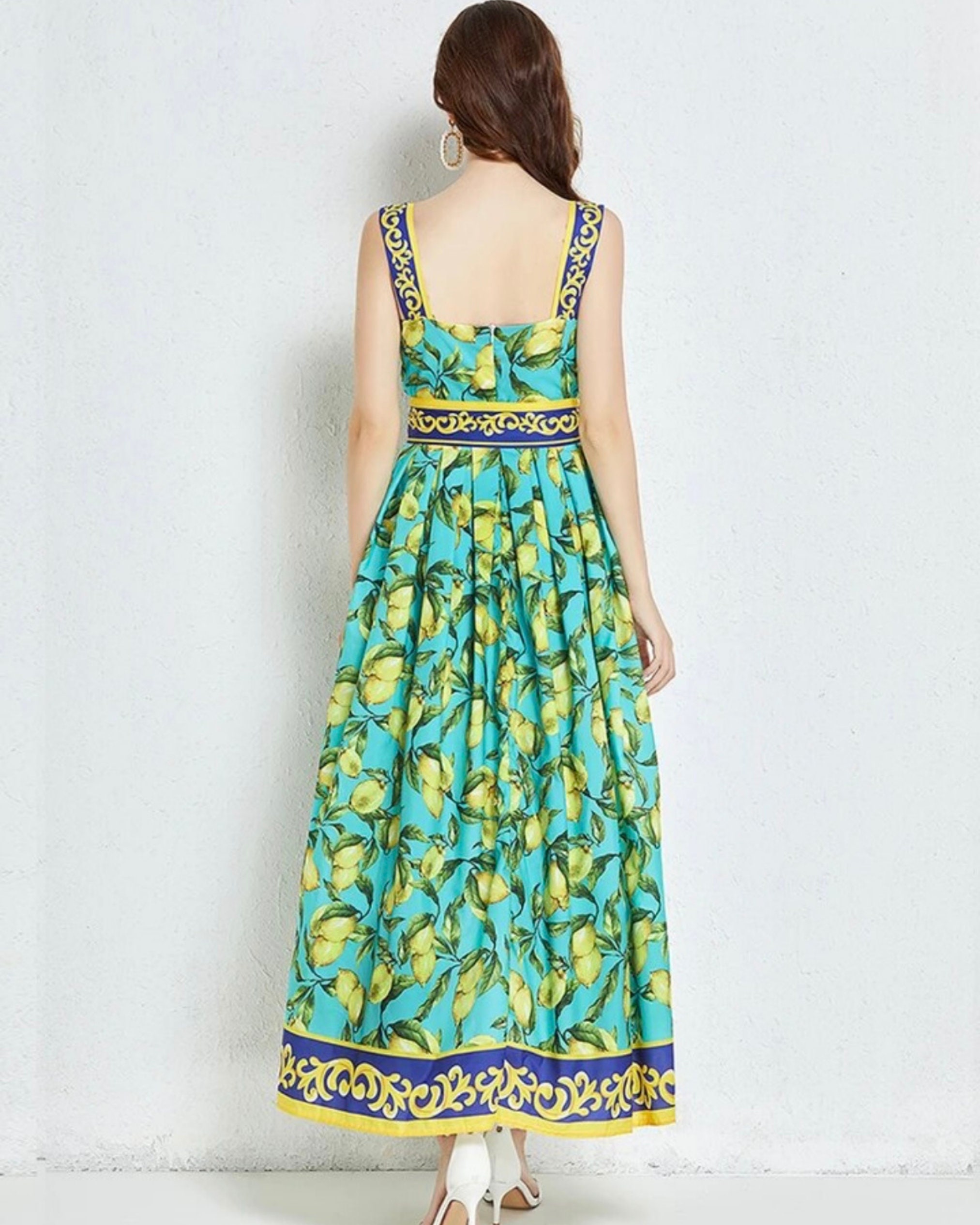 Italian Lemon Printed Maxi Dress, Cute Sicilian Dress, Dolce Vita Style ...