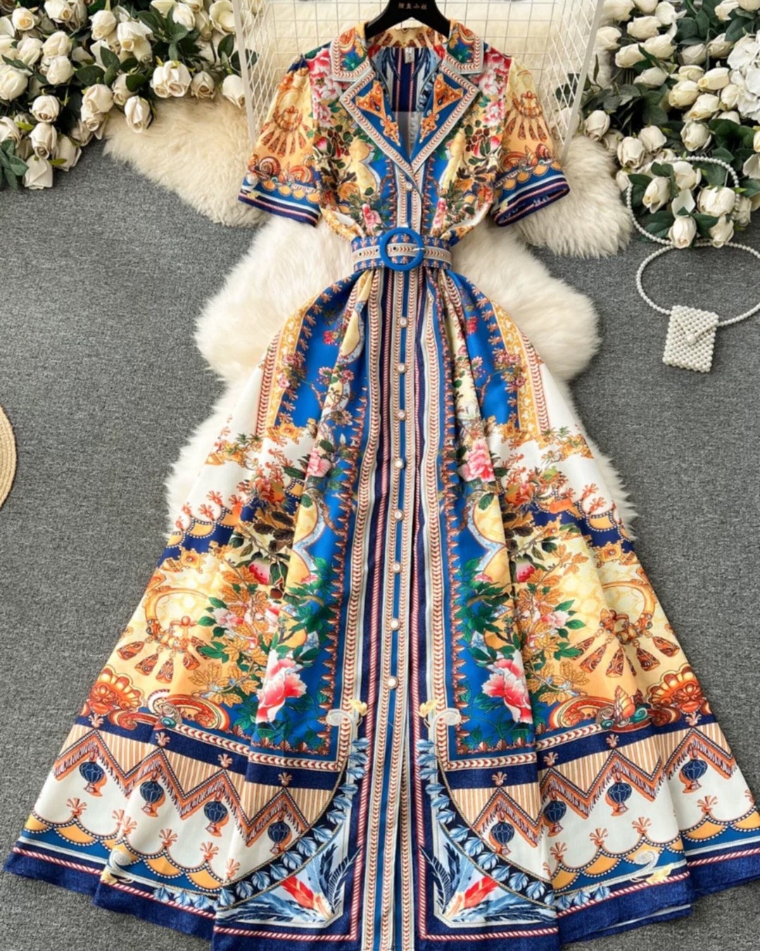 Cute Sicilian Dress, Mosaic Dress, Italian Summer Dress, Italian Print ...