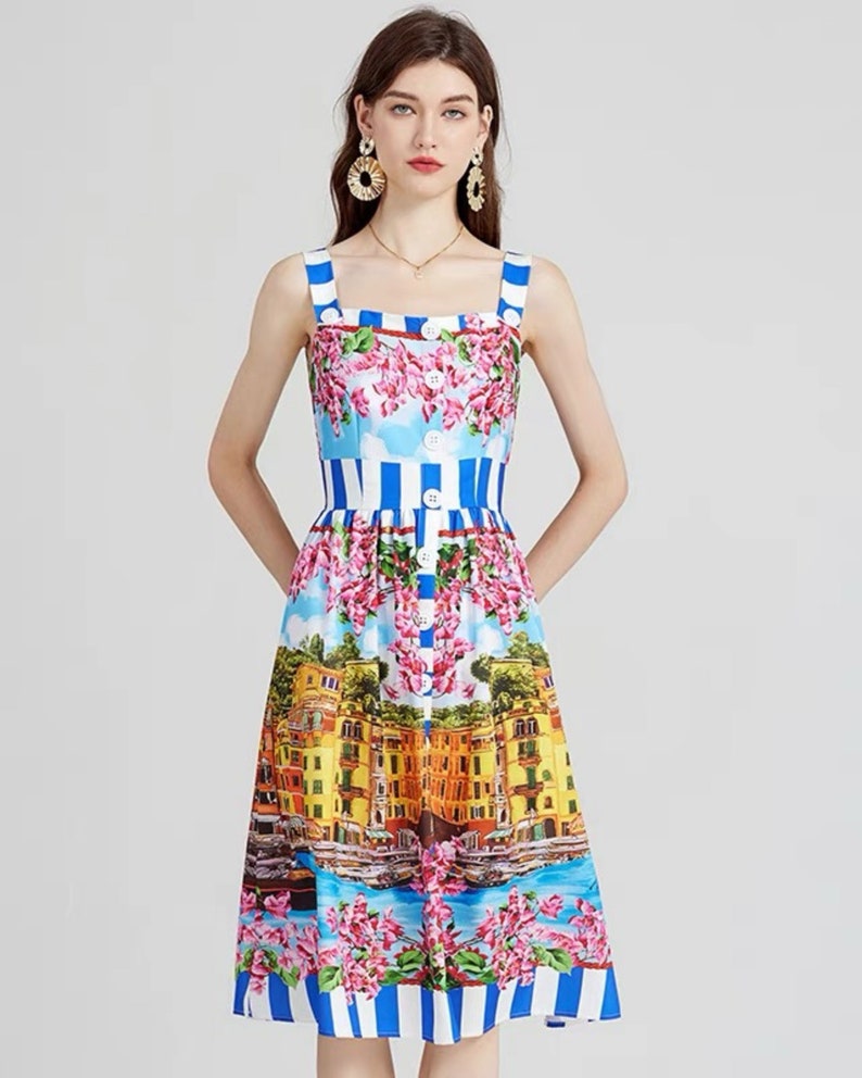 Italian Mosaic Printed Dress, Cute Sicilian Dress, Dolce Vita Style ...