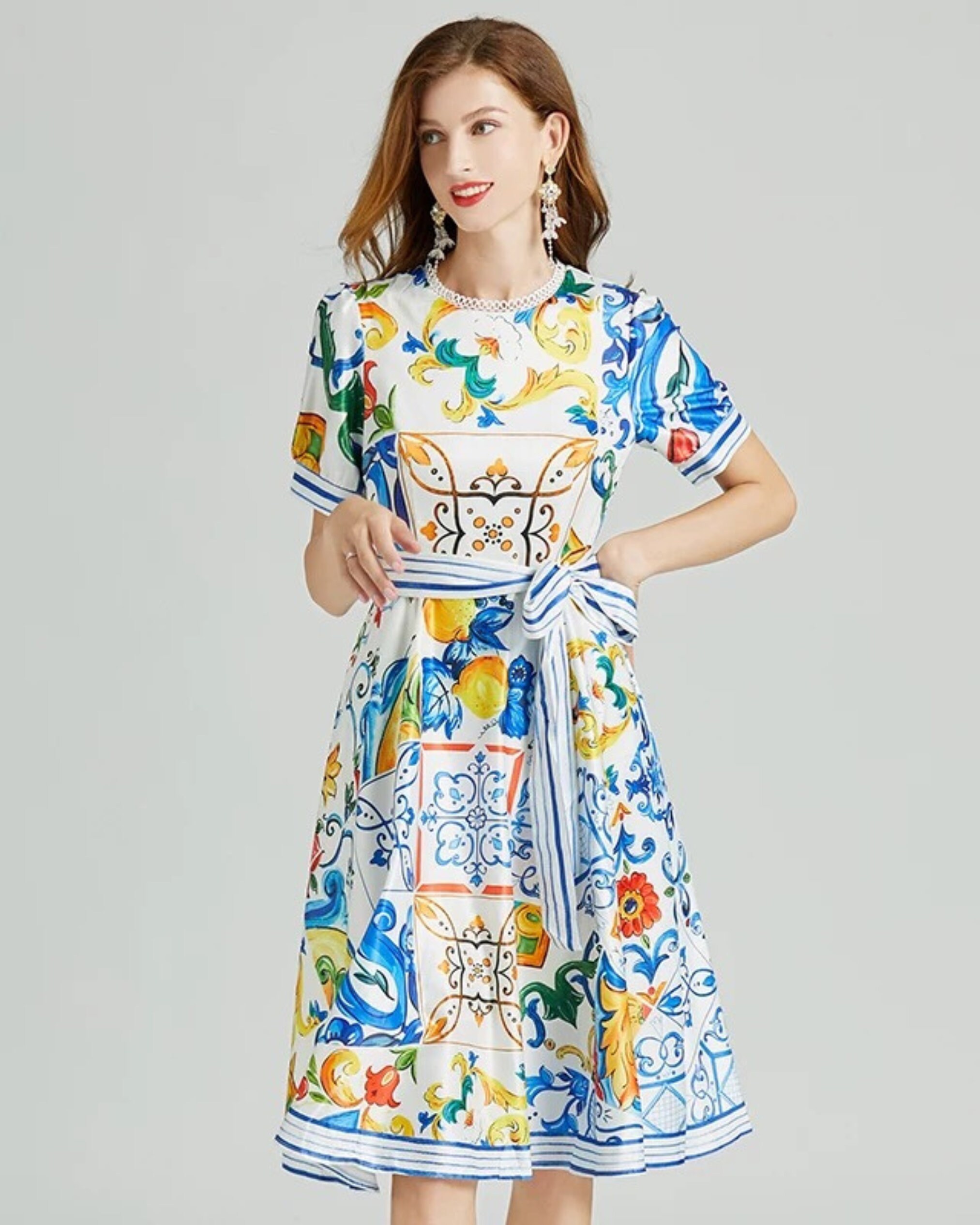 Italian Tiles Majolica Dress, Porcelain Sicilian Dress, Mosaic Dress ...