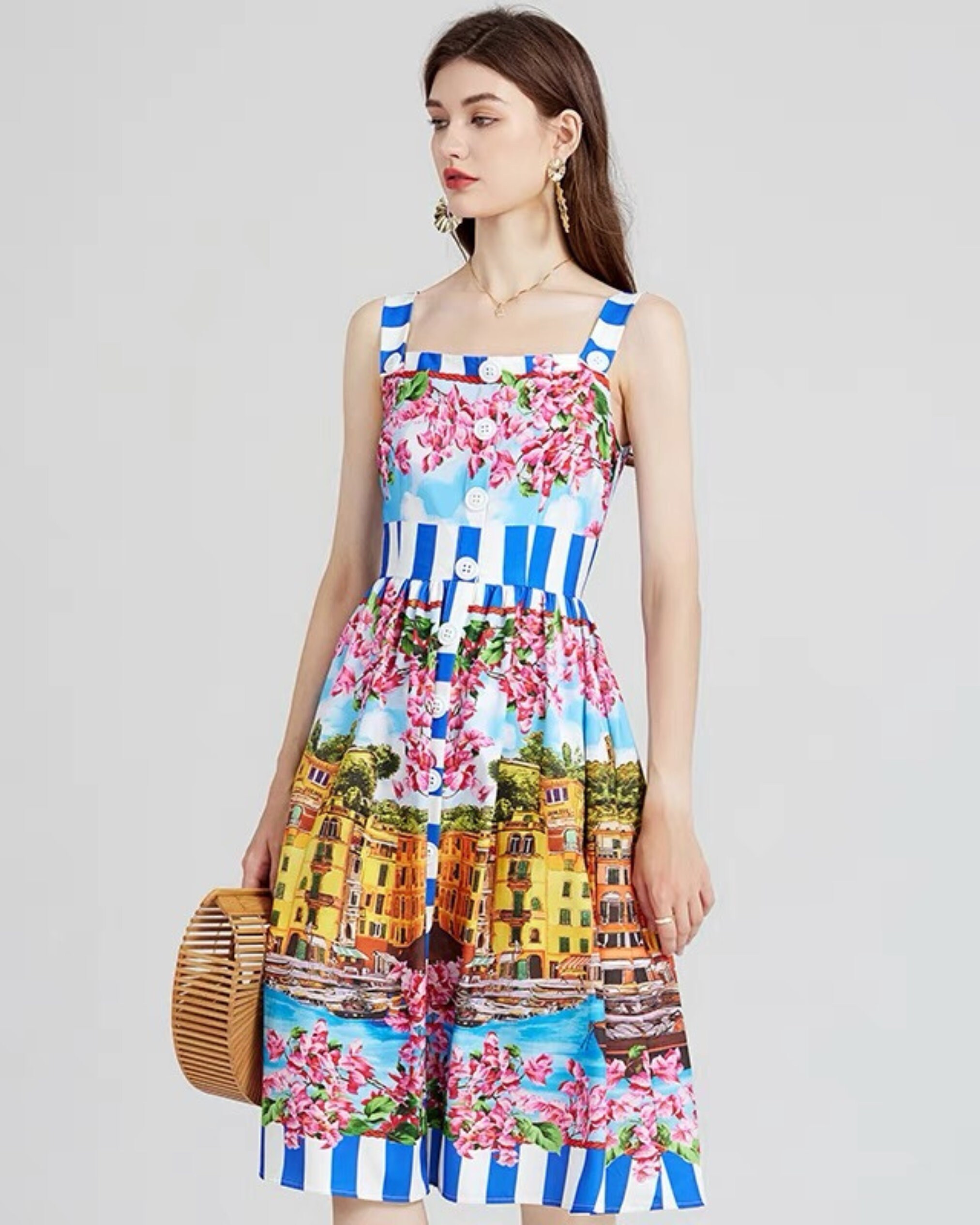 Italian Mosaic Printed Dress, Cute Sicilian Dress, Dolce Vita Style ...