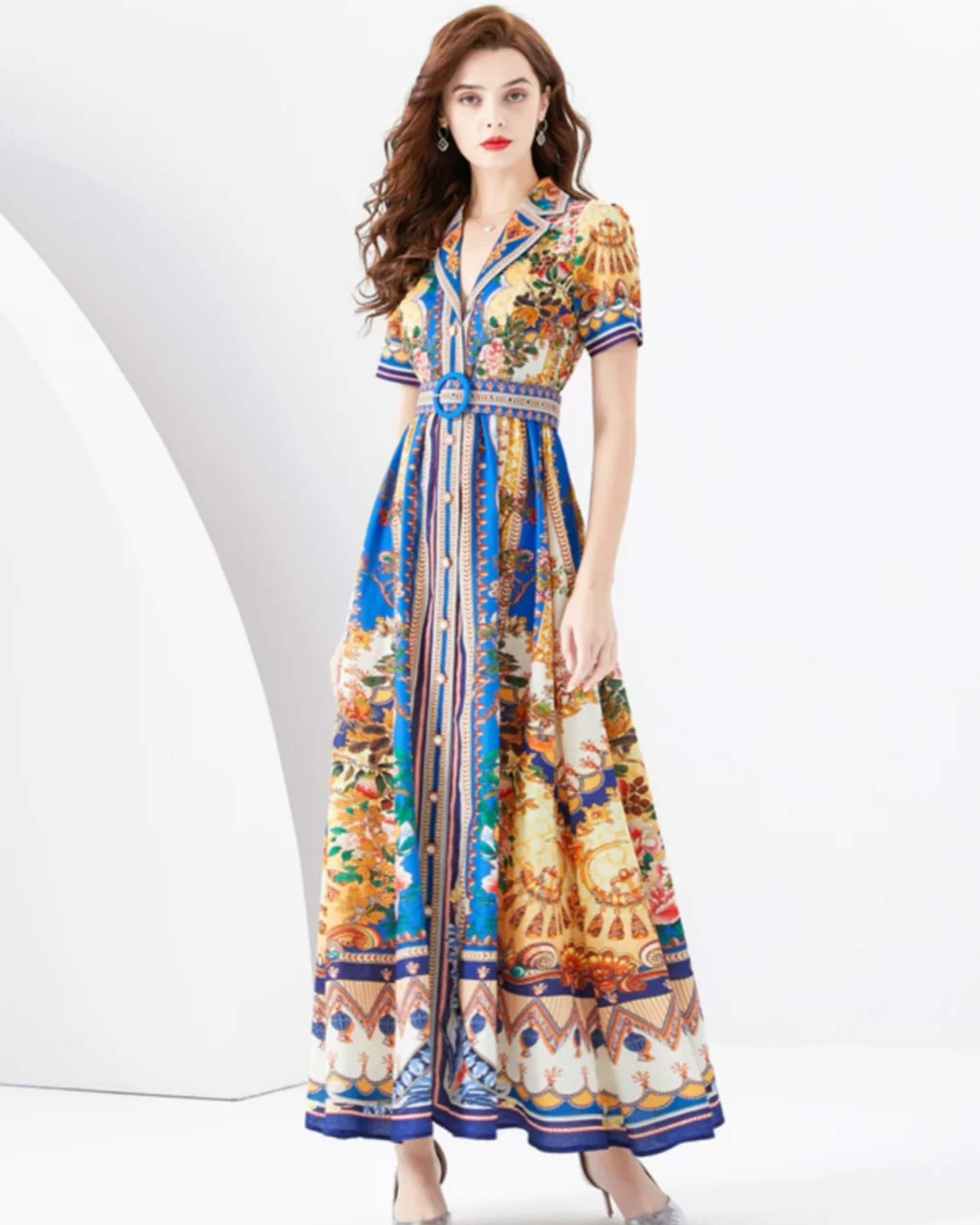 Cute Sicilian Dress, Mosaic Dress, Italian Summer Dress, Italian Print ...