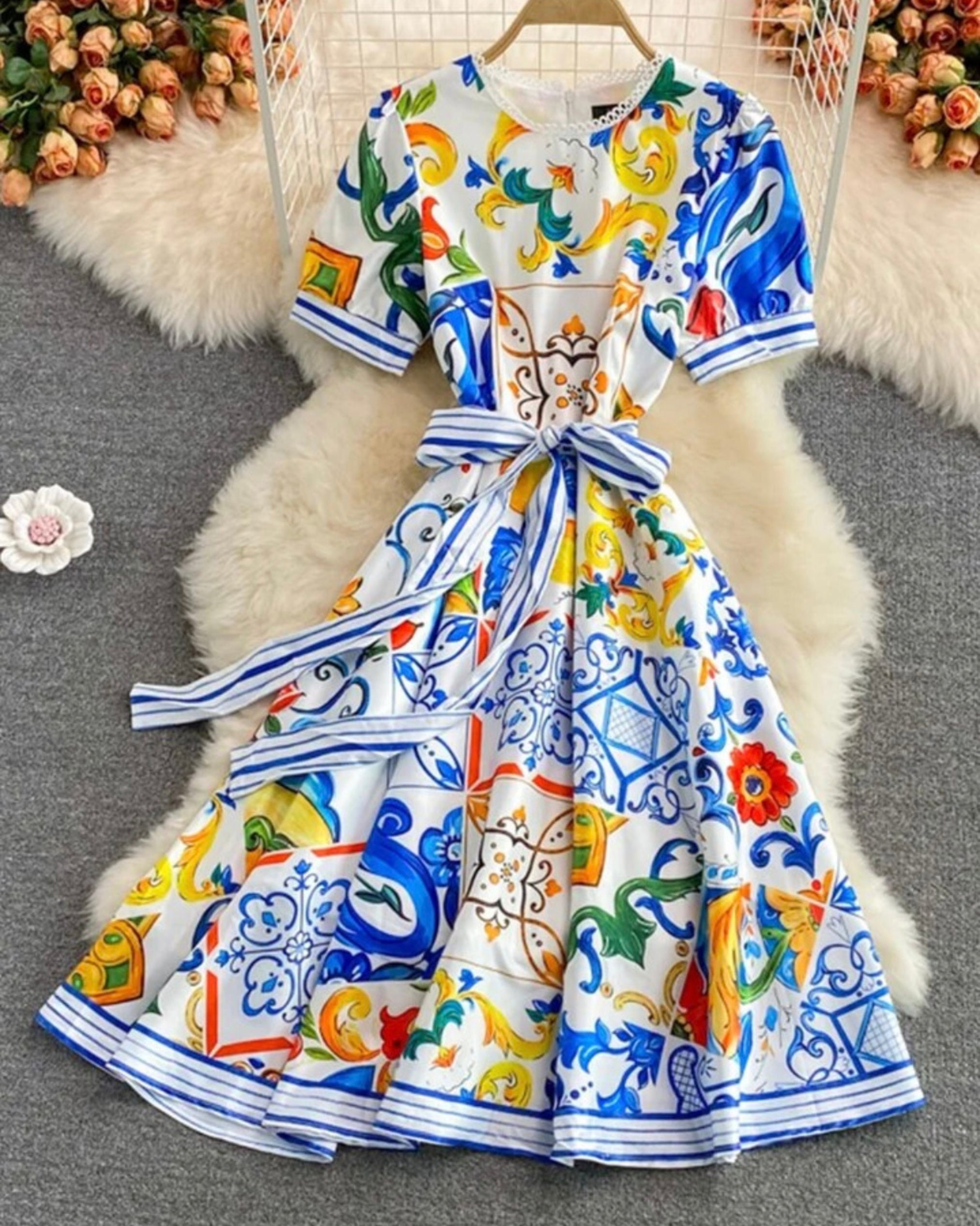 Italian Tiles Majolica Dress, Porcelain Sicilian Dress, Mosaic Dress ...