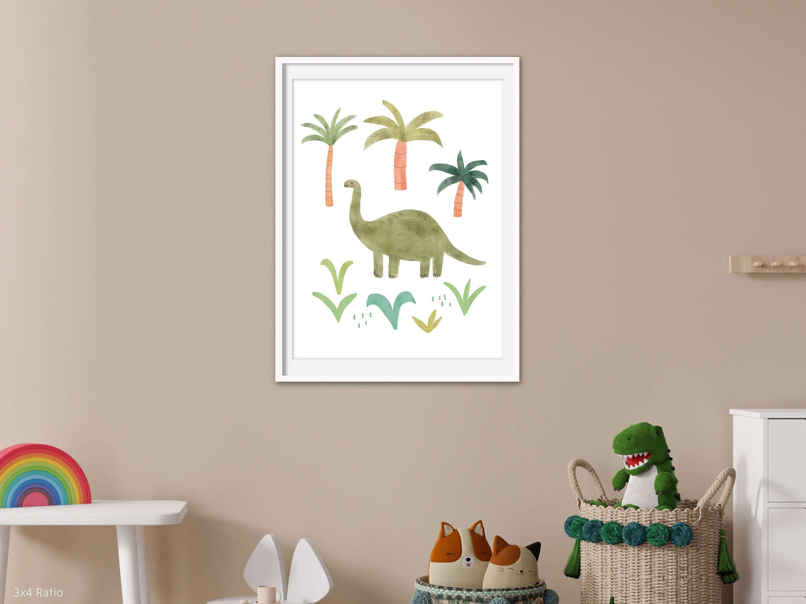 Printable Dinosaur Wall Art, Watercolour Brontosaurus, Kids Room Decor ...
