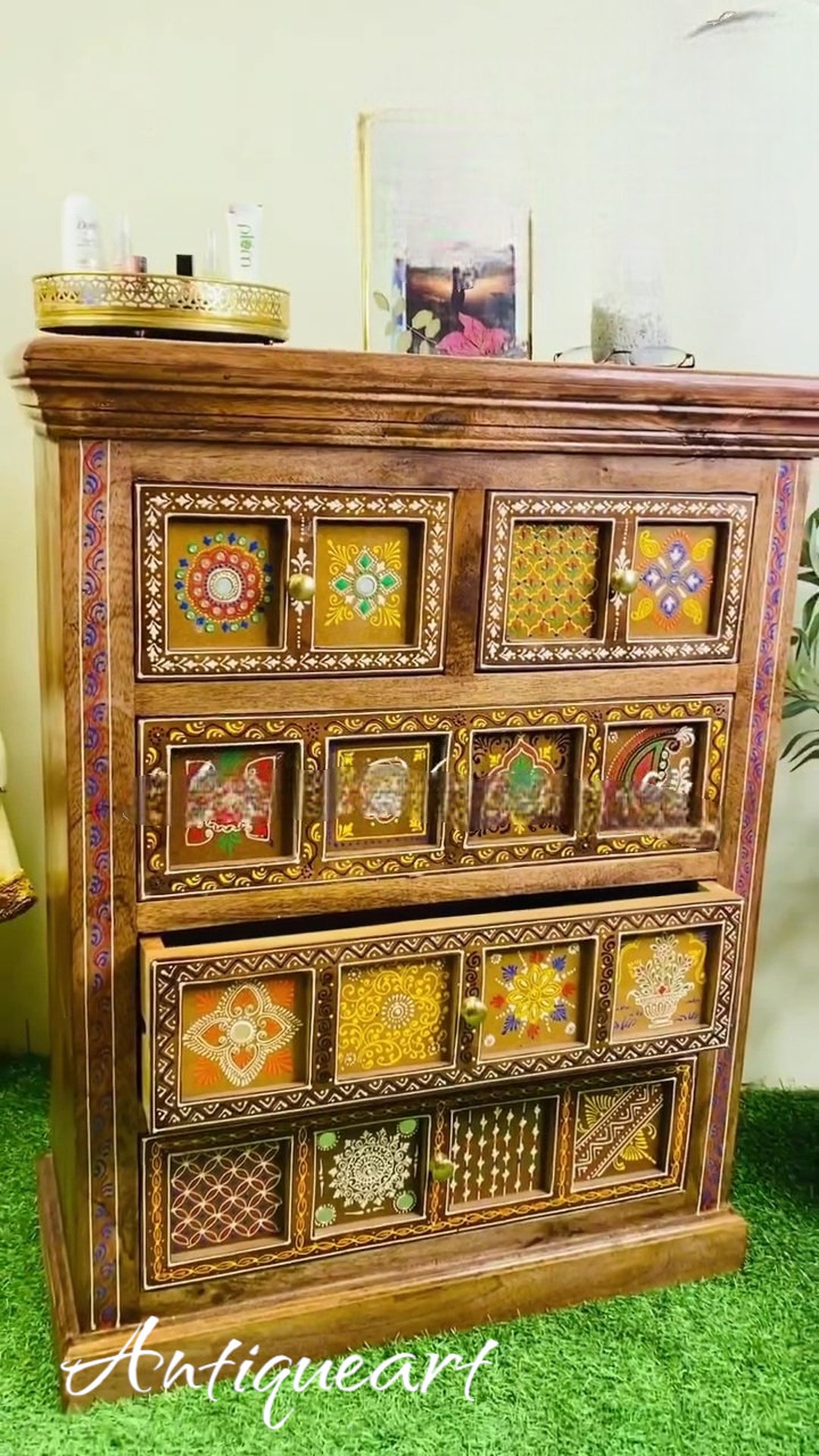 5 Drawer Block Chest Drawer Indian Handmade Ethnic Hand-painted Wooden ...