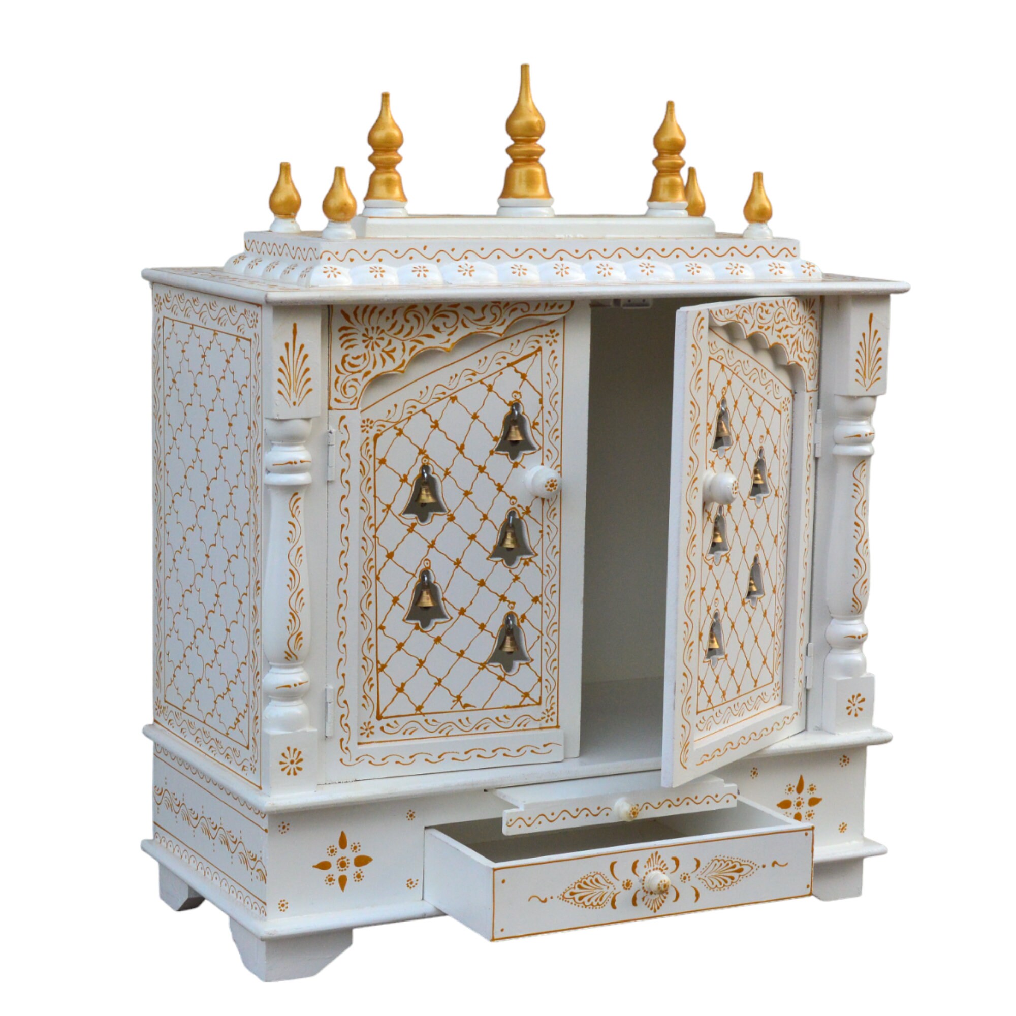Wooden Temple Mandir Finished in White Gold Beautiful Handmade Mandir ...