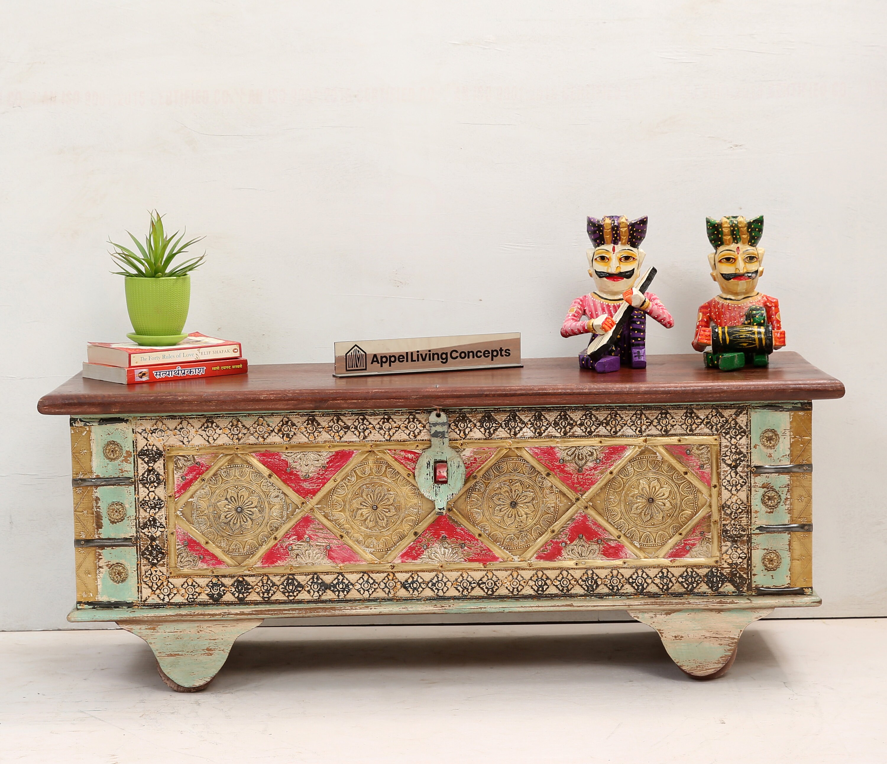 Rolling Storage Trunk With Brass Inlay and Blue-gold Mango Wood - Etsy