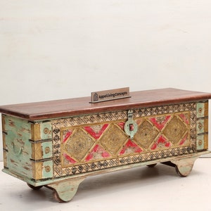 Rolling Storage Trunk With Brass Inlay and Blue-gold Mango Wood - Etsy