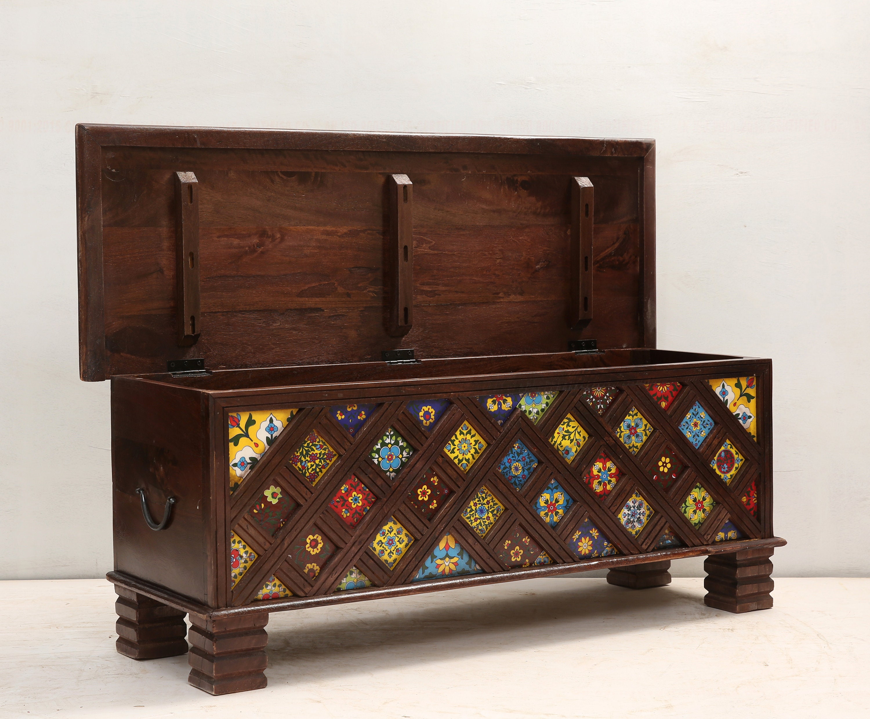 Reclaimed Wood Storage Trunk With Mosaic Tiles Named Frederica - Etsy