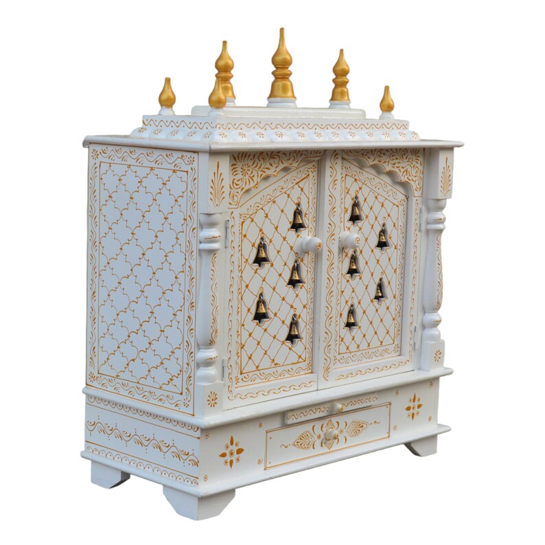 Wooden Temple Mandir Finished in White Gold Beautiful Handmade Mandir ...