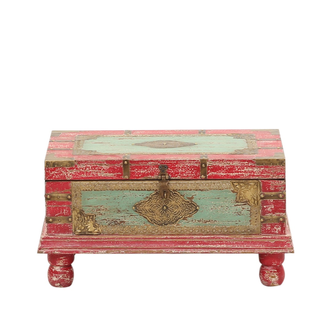 Small Red Distressed Wooden Trunk - Etsy