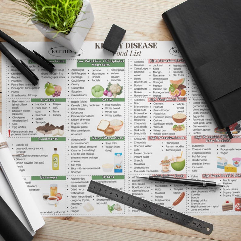 Kidney Food List Printable Digital Poster, Stage 3 Kidney Disease Food ...