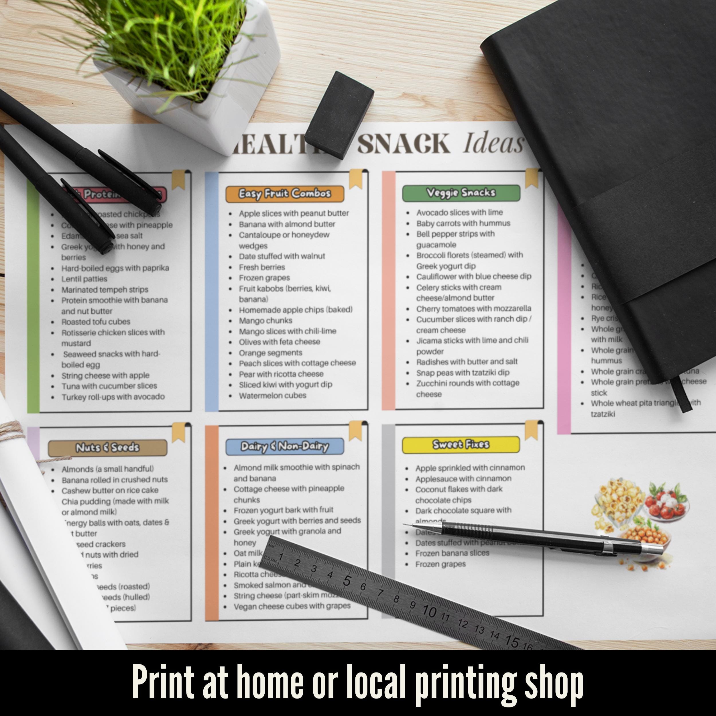 Healthy Snack Food List, Healthy Snack Ideas Printable PDF, Easy to ...