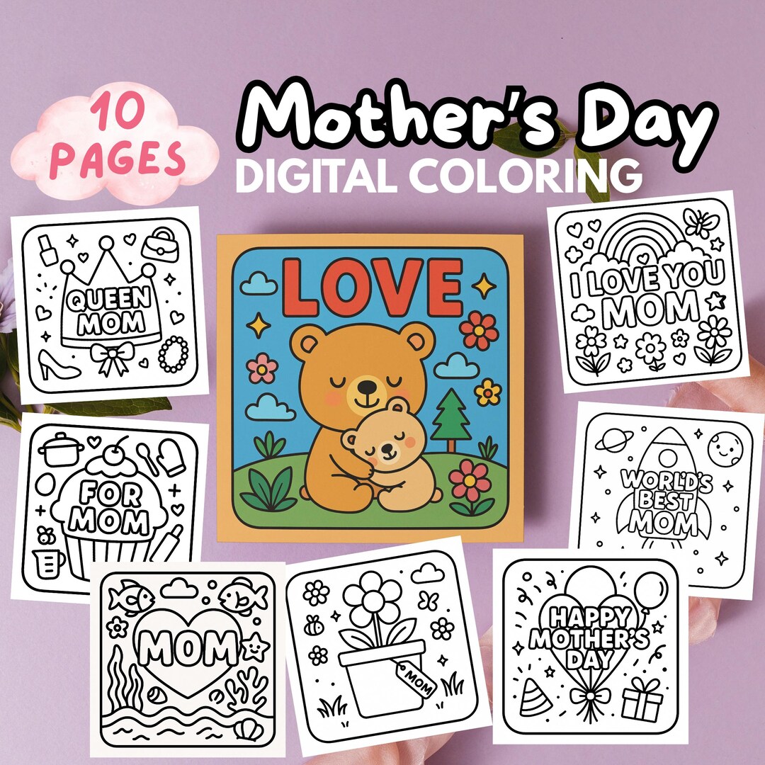 Mother's Day Printable PDF Coloring Pages | Easy Bold Mom Coloring Page ...
