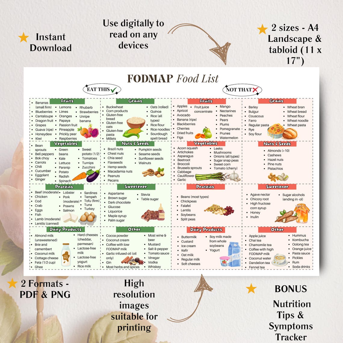 Fodmap Diet Guide PDF Poster, Fodmap Sibo Diet List for Low Fodmap Meal ...