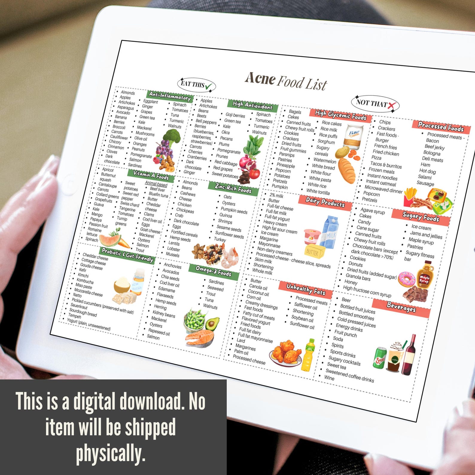 Acne Food List PDF, Anti-acne Diet Guide, Clear Skin Food Guide, Acne ...