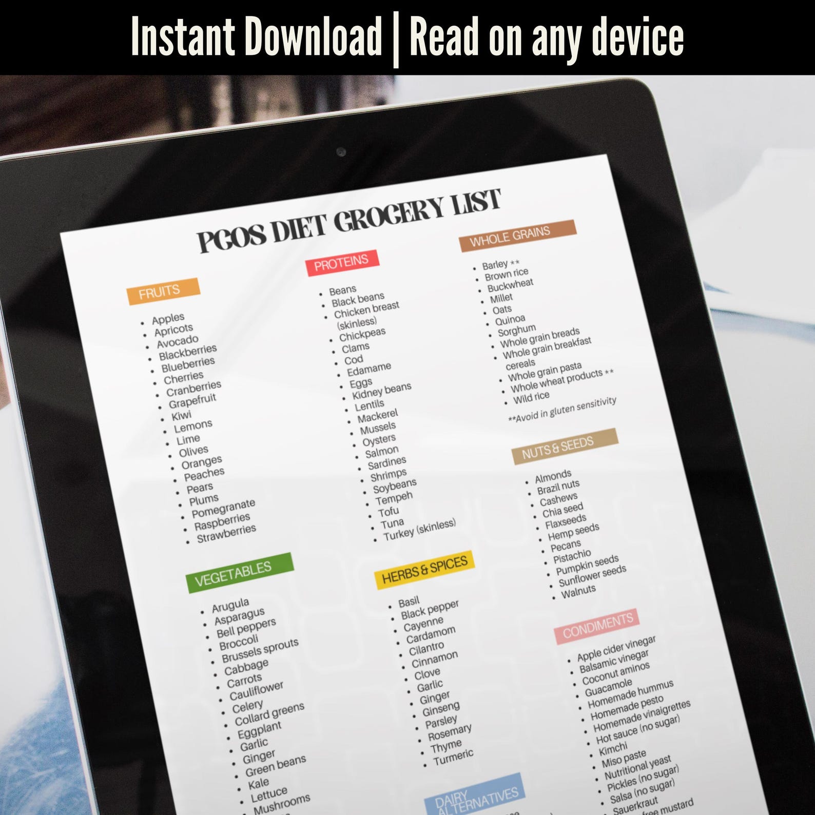 Printable PCOS Diet Grocery List, PCOS Food Chart, PCOS Friendly Foods ...