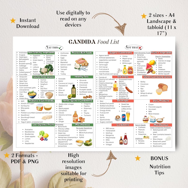 Candida Diet Chart PDF for Candida Relief, Candida Food List as Candida ...