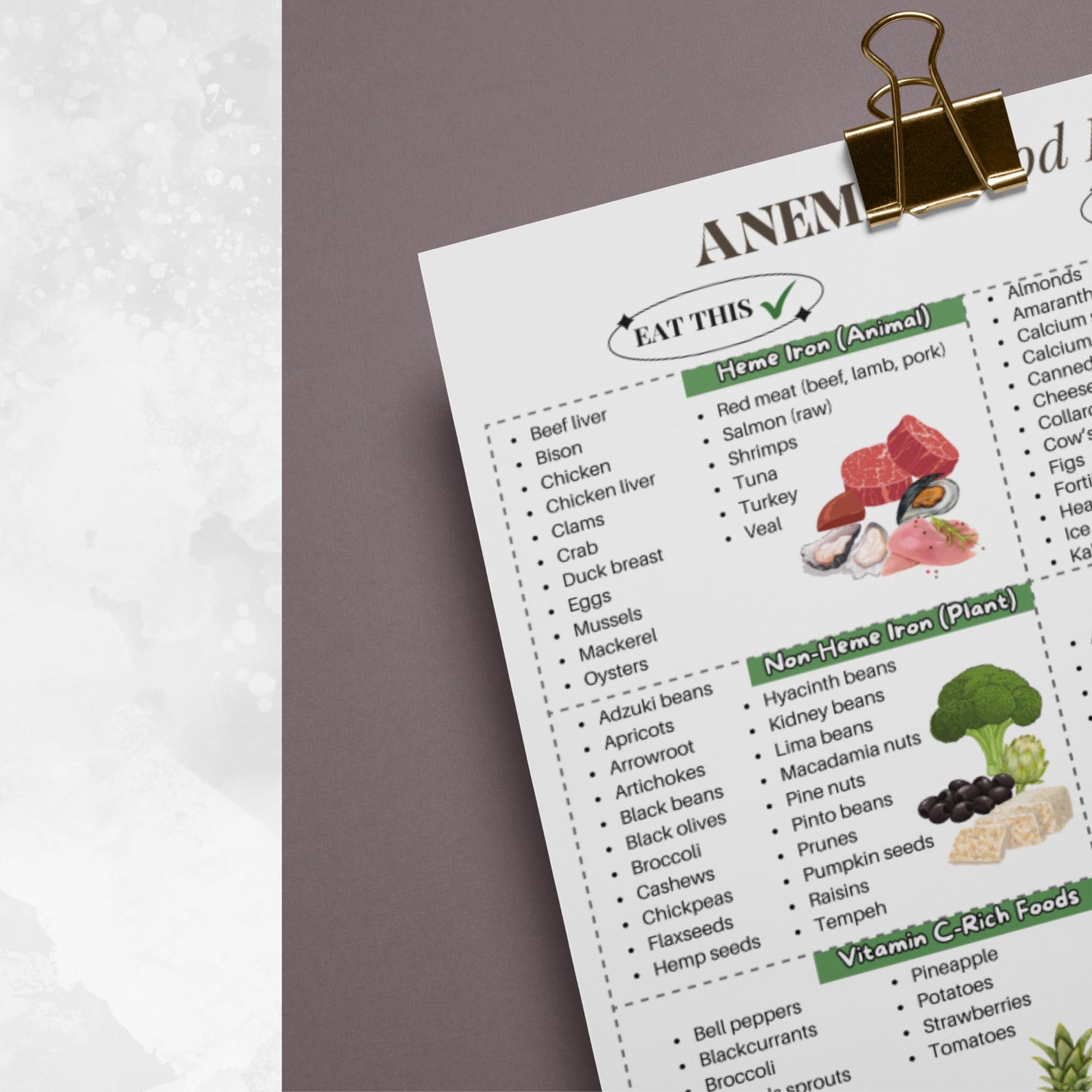 Anemia Food List, Iron Rich Foods, Folate Rich Foods, Vitamin B-12 Rich ...