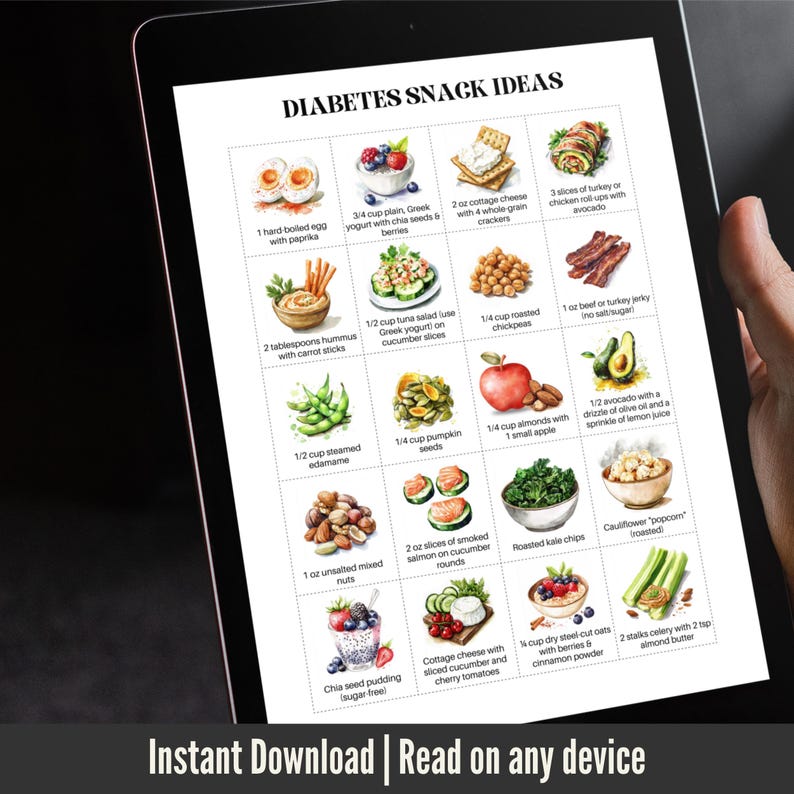 Diabetic Snacks List Digital Poster, Diabetic Friendly Snack Treats ...