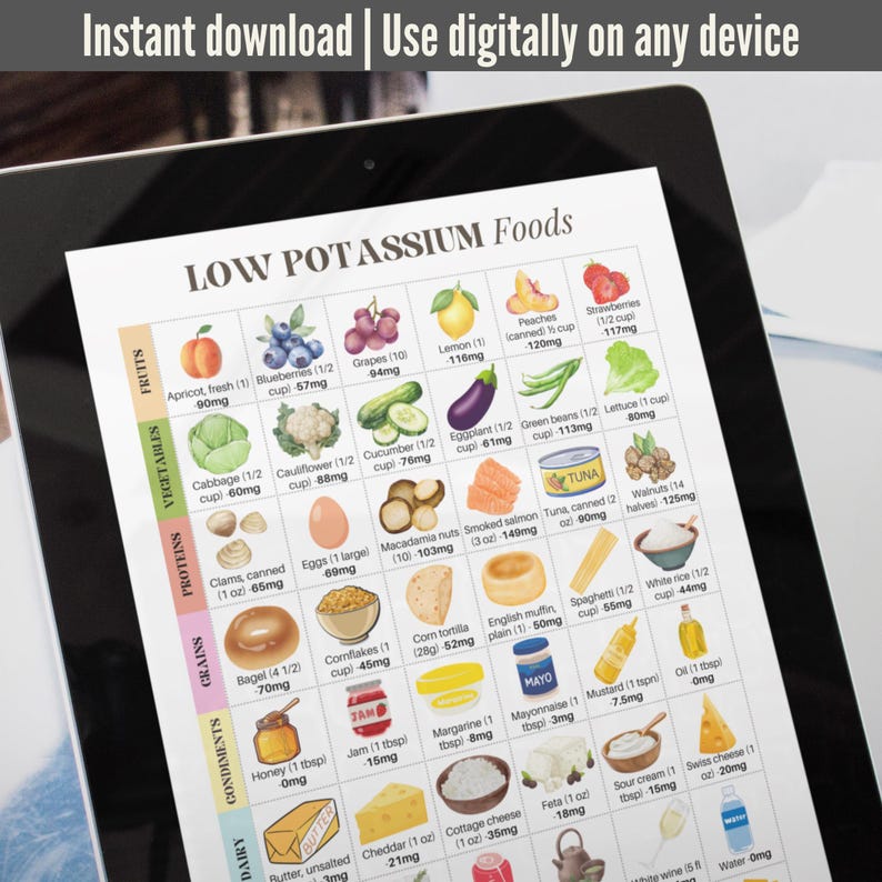 Low Potassium Foods Chart PDF | Renal Diet Food Chart | Kidney Friendly ...