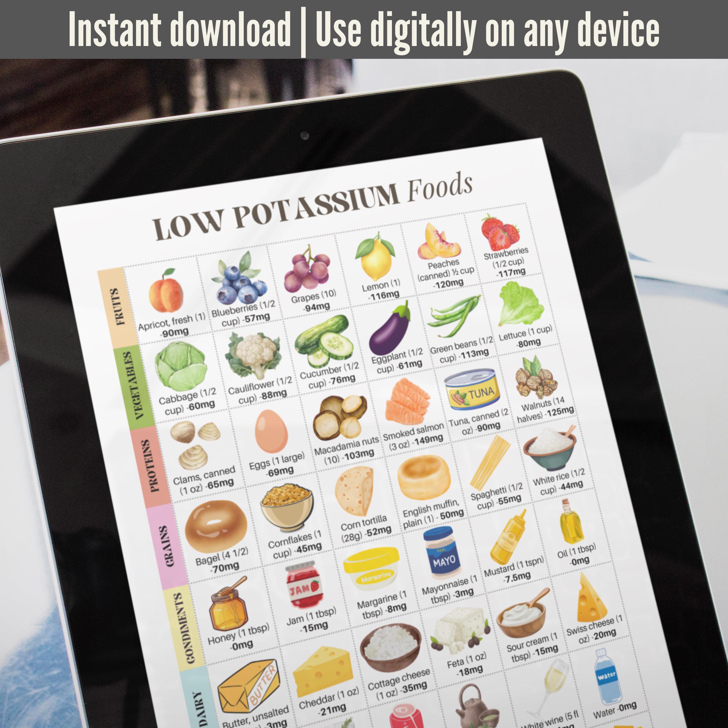 Low Potassium Foods Chart PDF | Renal Diet Food Chart | Kidney Friendly ...