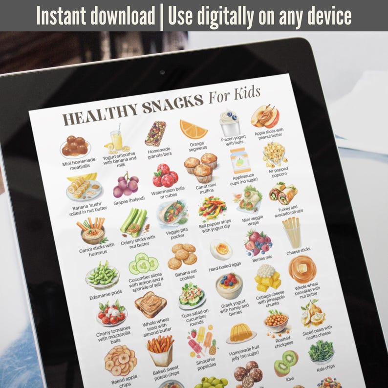 Healthy Snacks for Kids PDF, Quick Snacks for Children Printable, Easy ...