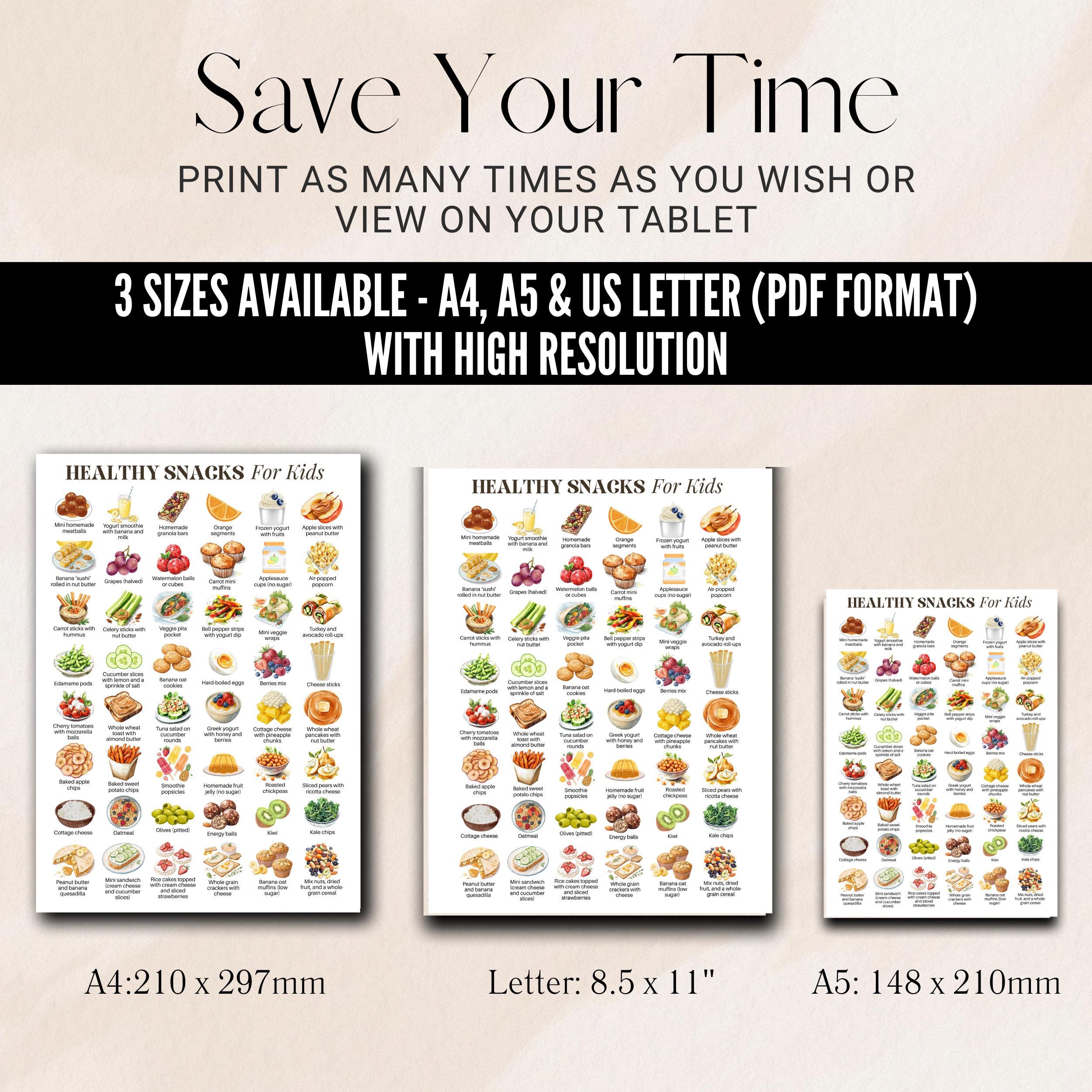 Healthy Snacks for Kids PDF, Quick Snacks for Children Printable, Easy ...