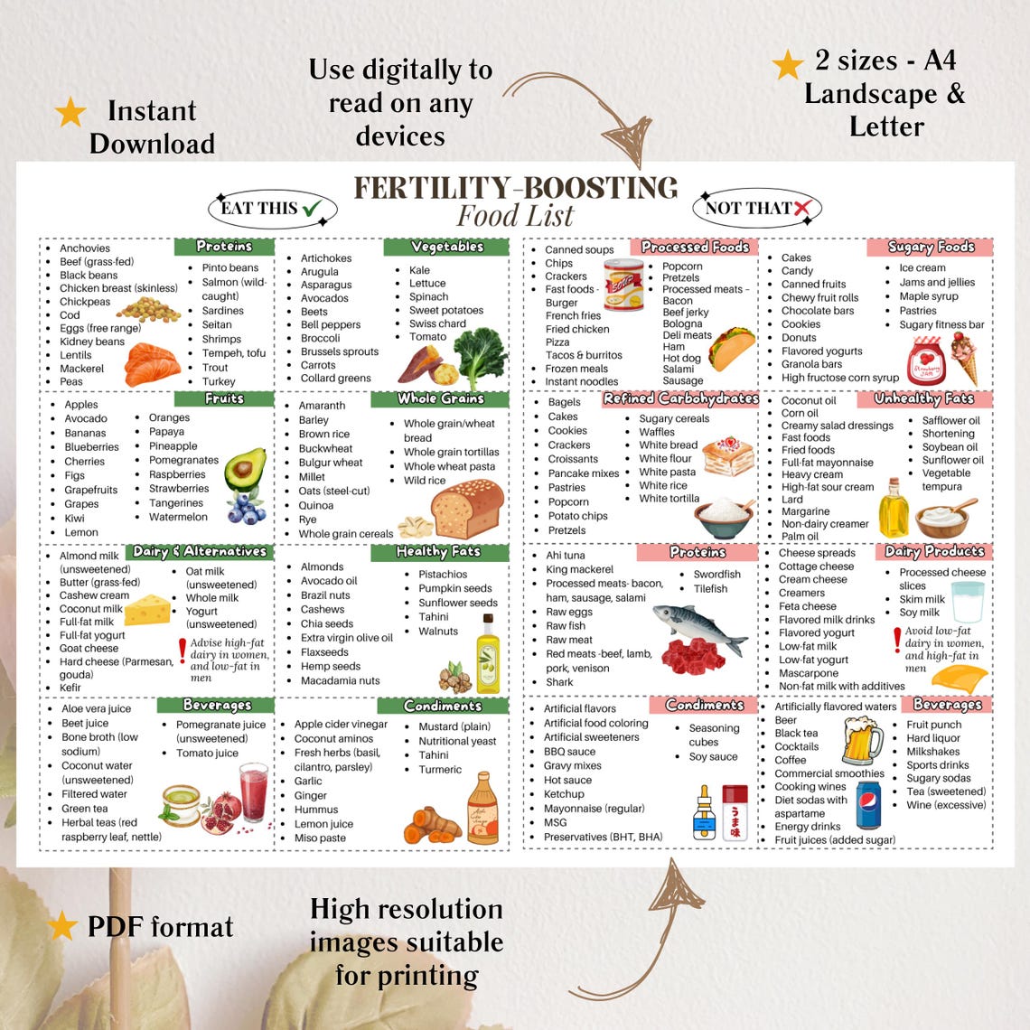 Fertility-boosting Food List | Printable Fertility Nutrition Guide ...