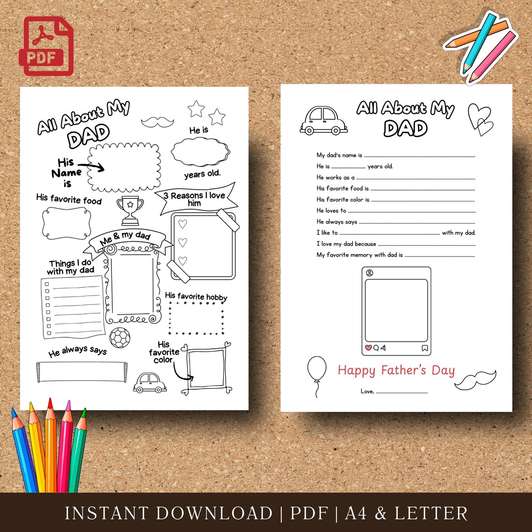 All About My Dad Father's Day Activity Book | Printable PDF for Kids ...