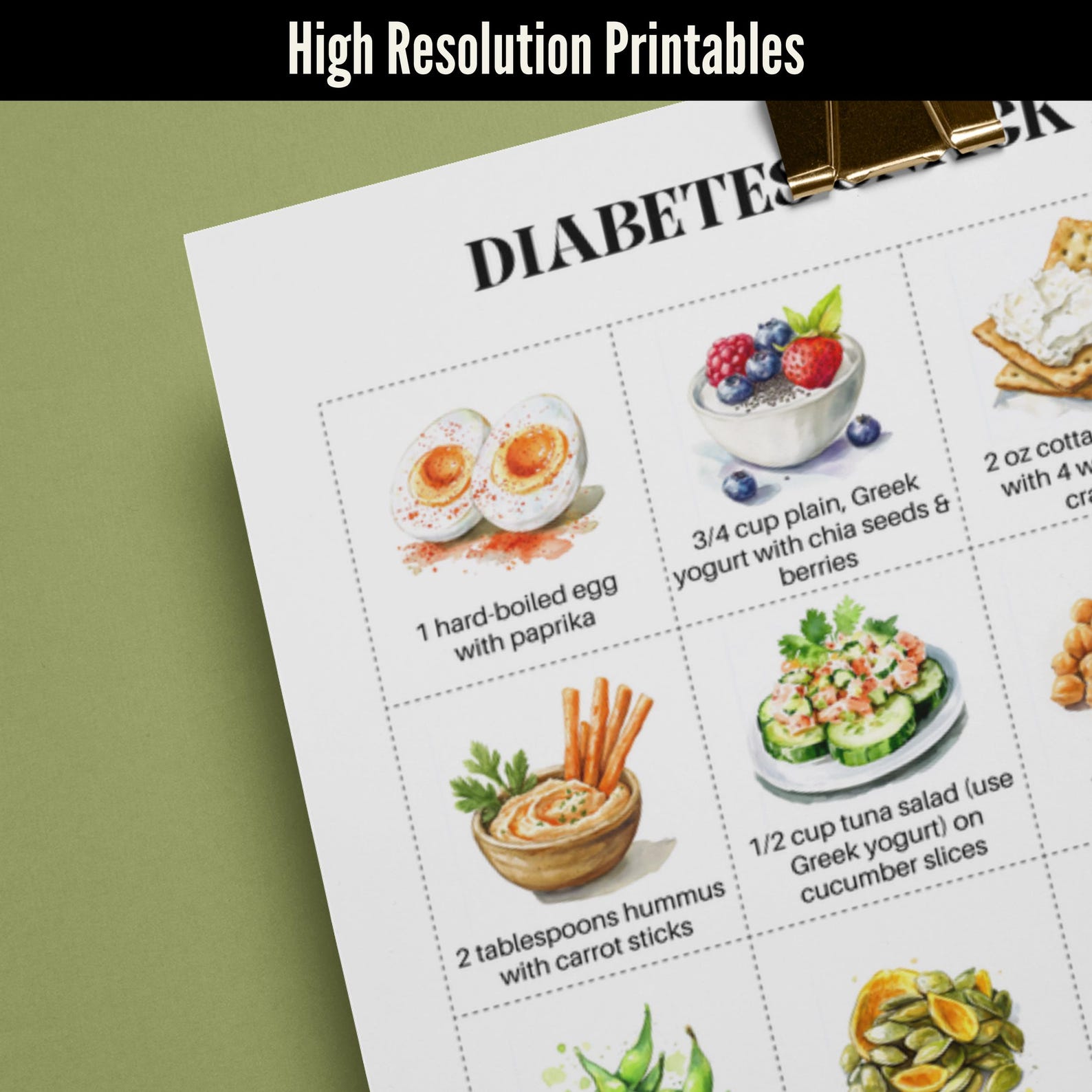 Diabetic Snacks List Digital Poster, Diabetic Friendly Snack Treats ...