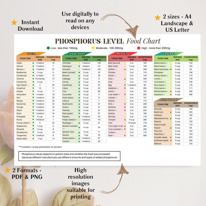 Phosphorus Food List, Phosphorus Diet Printable Poster, High Phosphorus ...