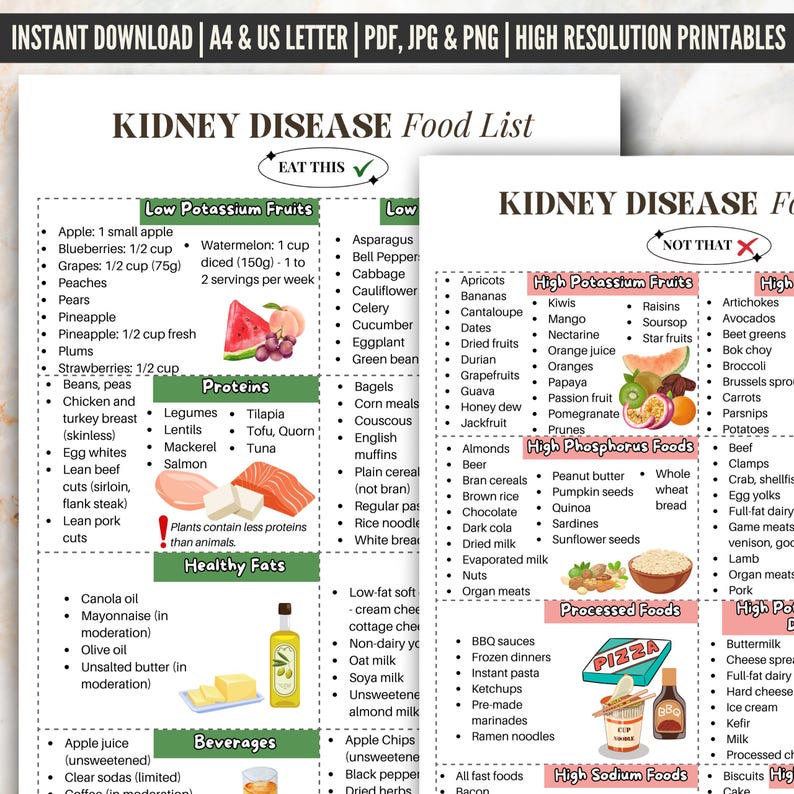 Kidney Friendly Food List Digital Poster, Stage 3 Kidney Foods to Avoid ...