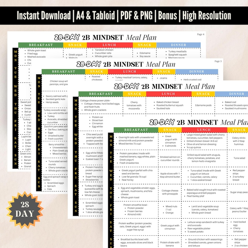 28 Day 2B Mindset Printable Meal Plan, Bodi Weight Loss Meal Plans ...