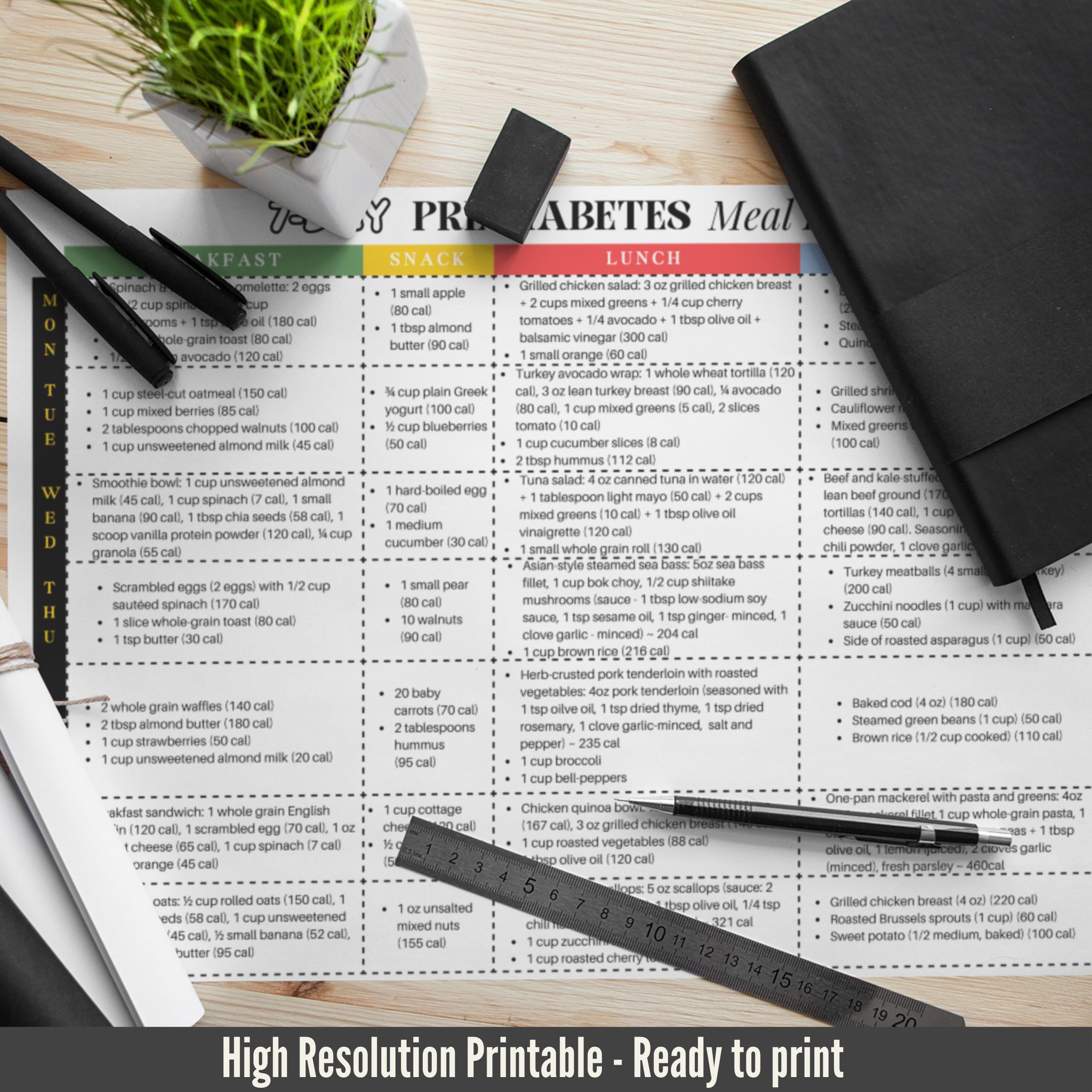 1200-1400 Calories Prediabetic Meal Plan PDF, Pre Diabetes Printable ...