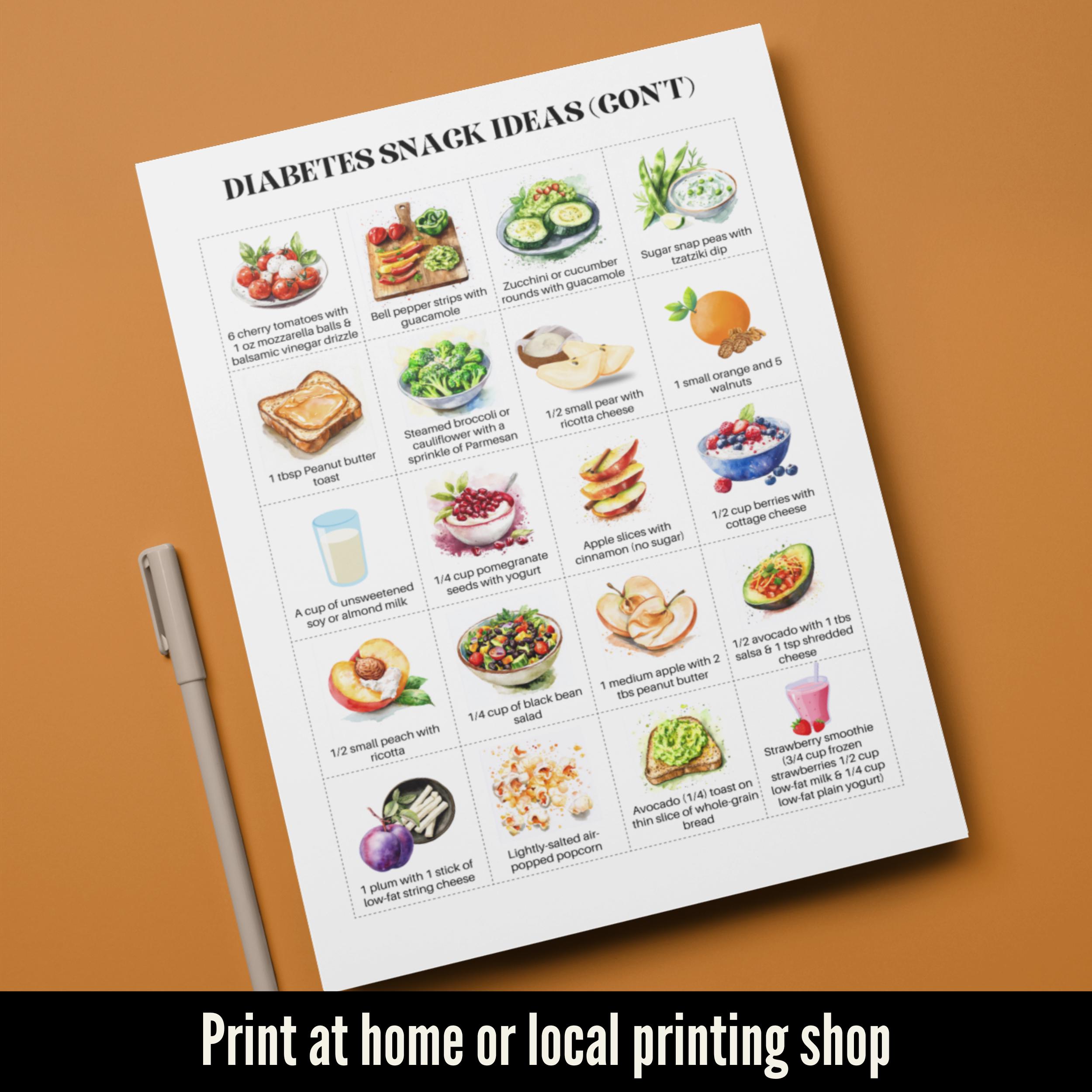 Diabetic Snacks List Digital Poster, Diabetic Friendly Snack Treats ...