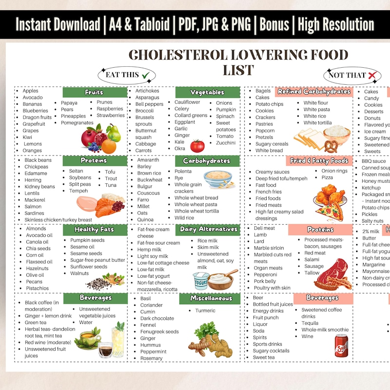 Low Cholesterol Chart - Etsy