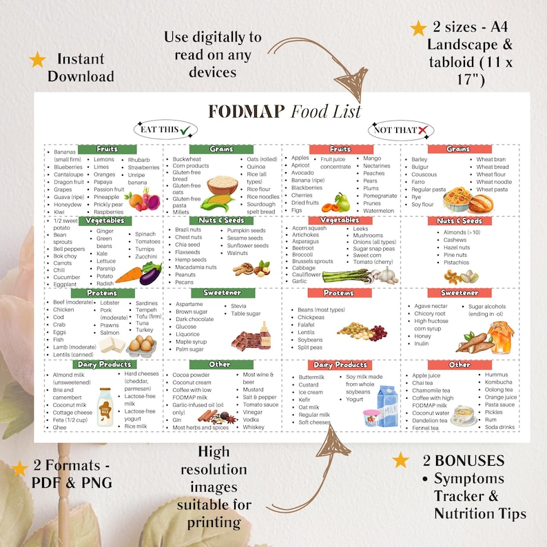 Fodmap IBS Food List Printable Poster, Diverticulosis Food List ...