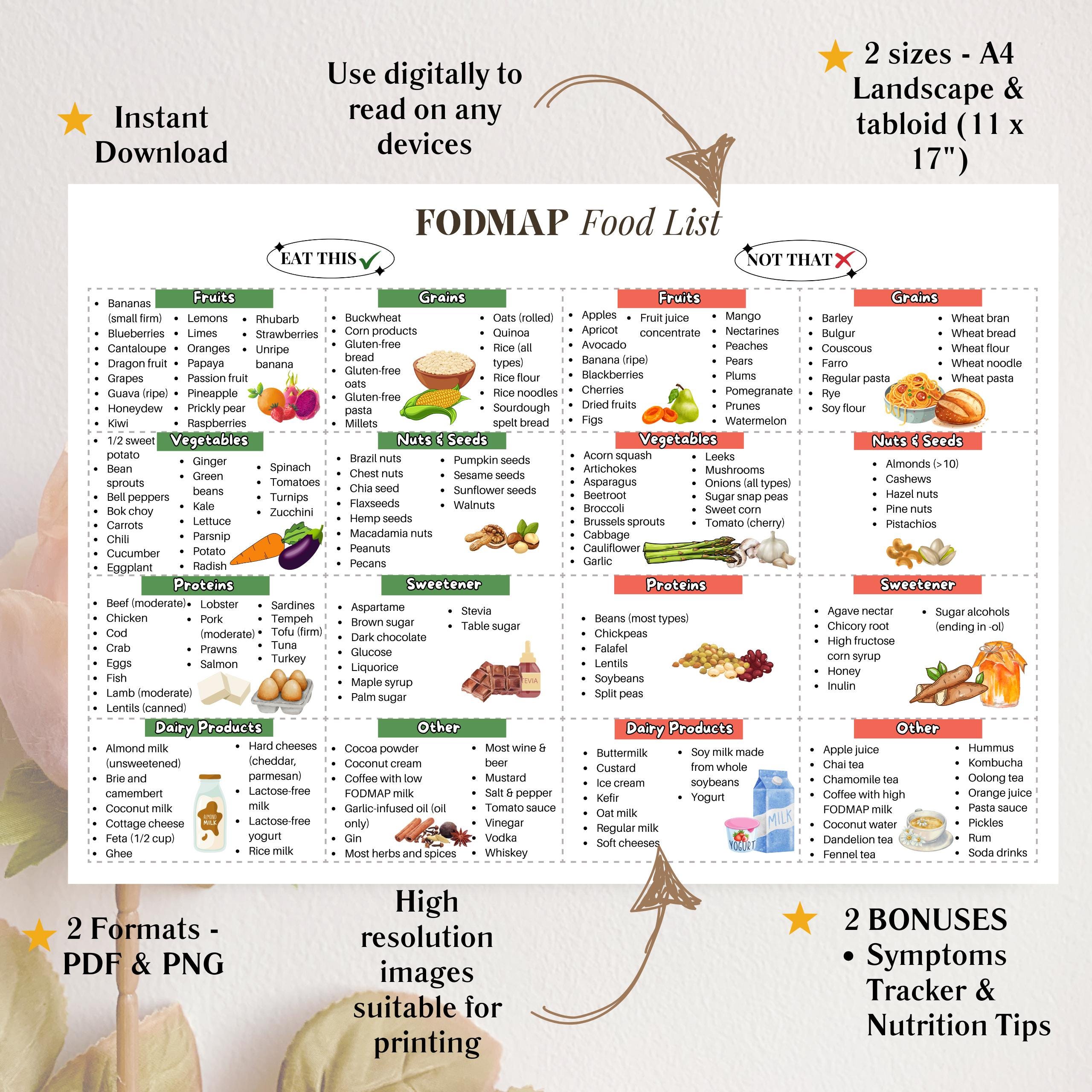 Fodmap IBS Food List Printable Poster, Diverticulosis Food List ...