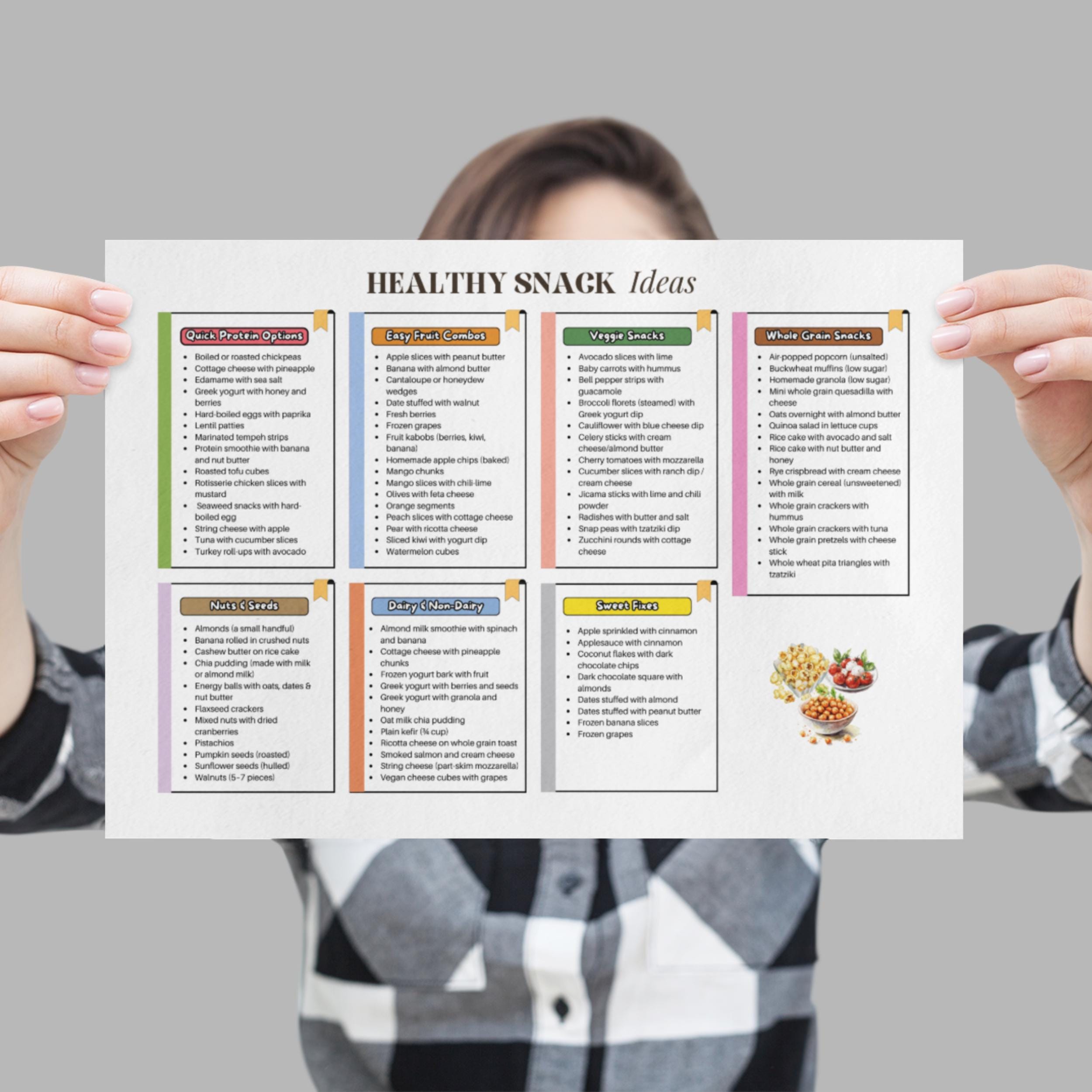 Healthy Snack Food List, Healthy Snack Ideas Printable PDF, Easy to ...
