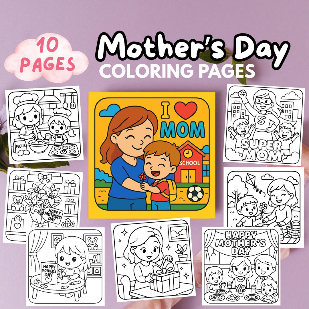 Mother's Day Printable PDF Coloring Pages | Easy Bold Mom Coloring Page ...