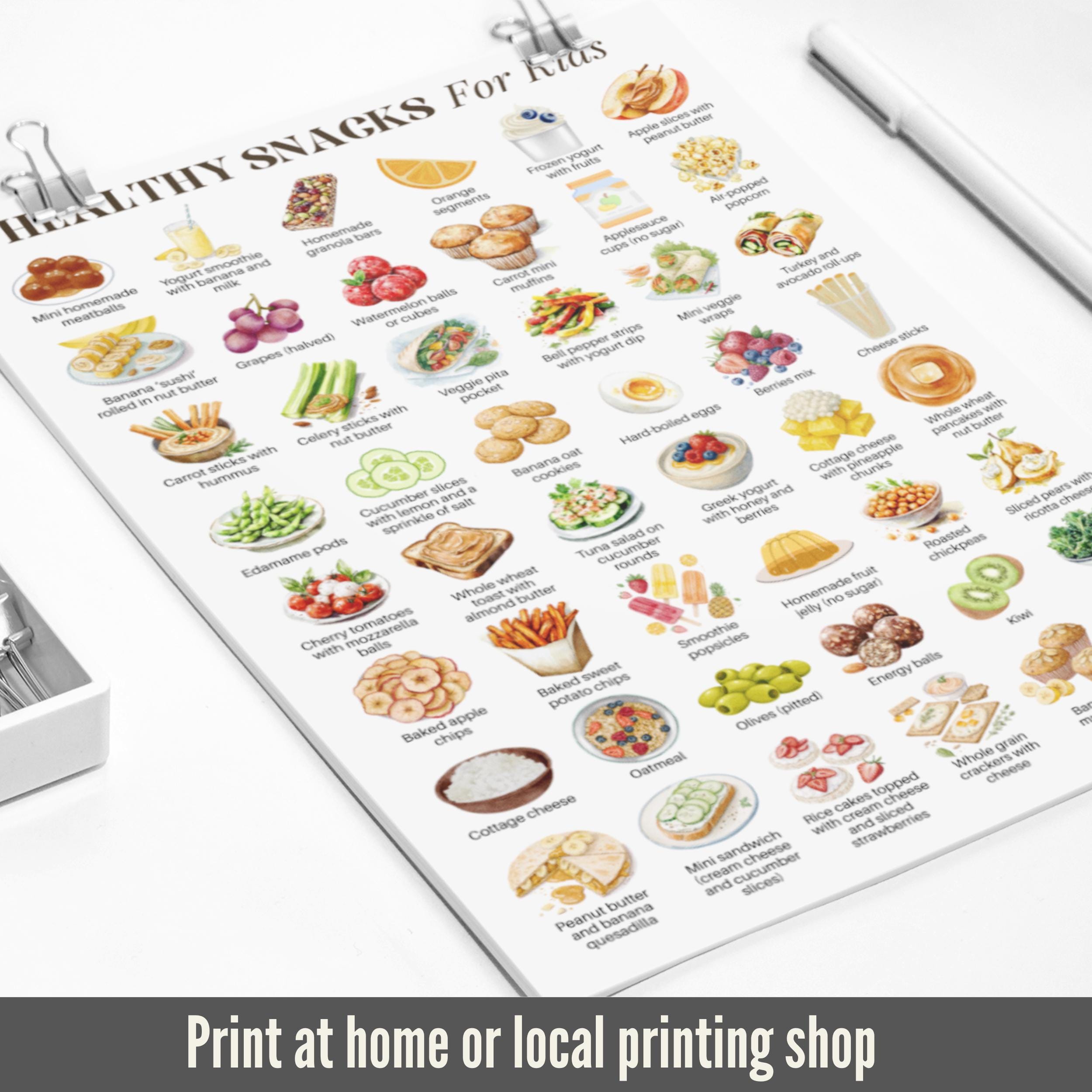 Healthy Snacks for Kids PDF, Quick Snacks for Children Printable, Easy ...