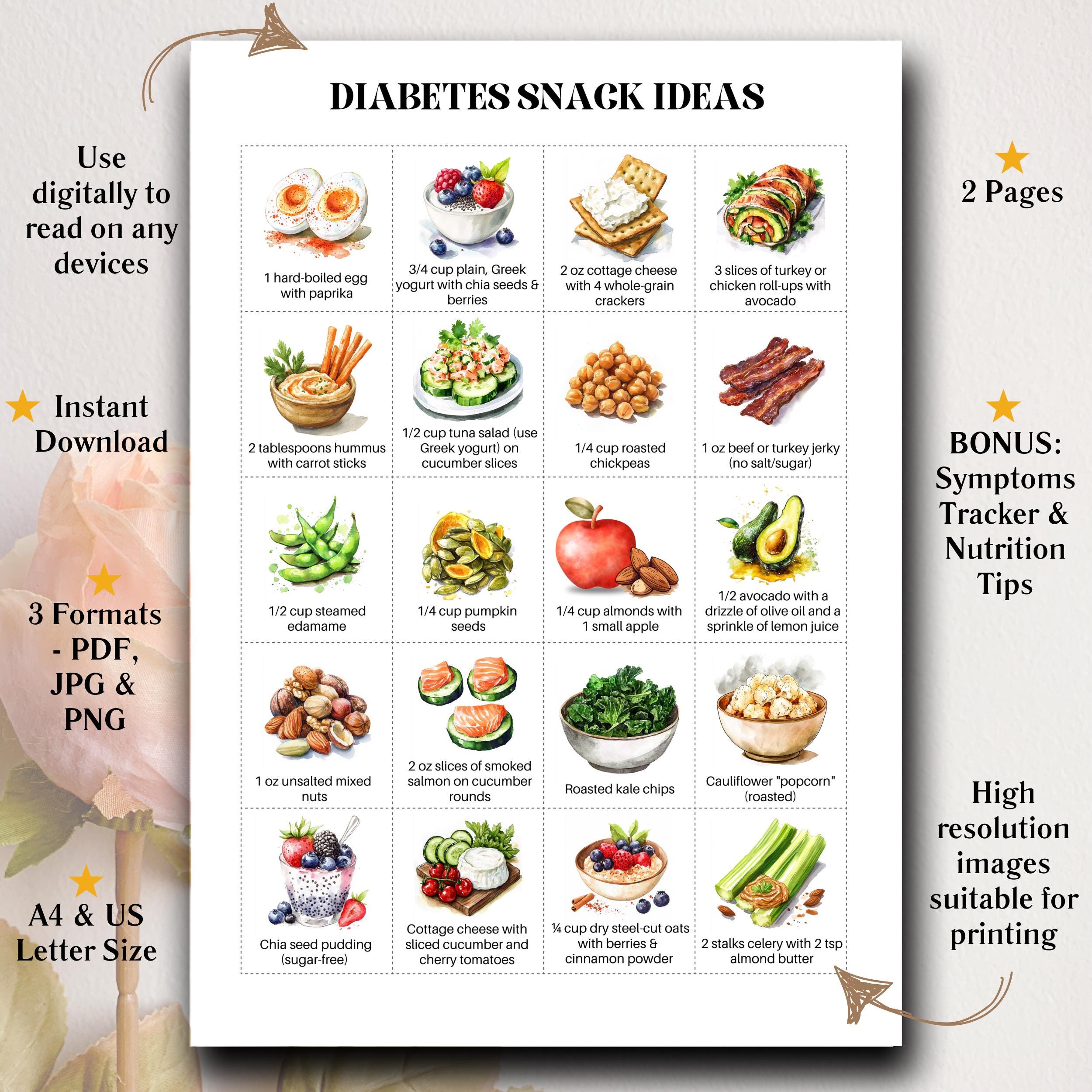 Diabetic Snacks List Digital Poster, Diabetic Friendly Snack Treats ...