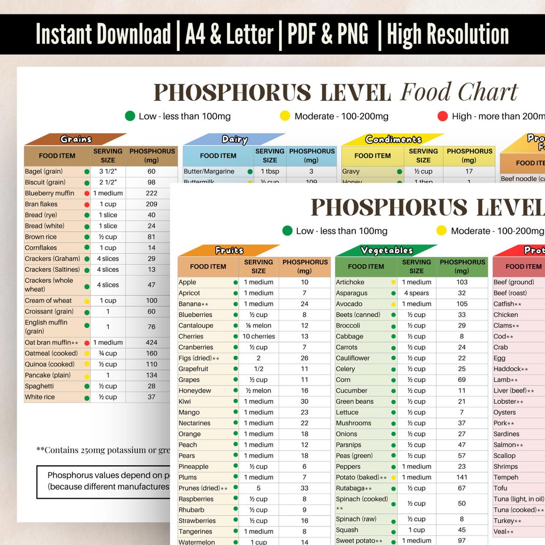 Phosphorus Food List, Phosphorus Diet Printable Poster, High Phosphorus ...